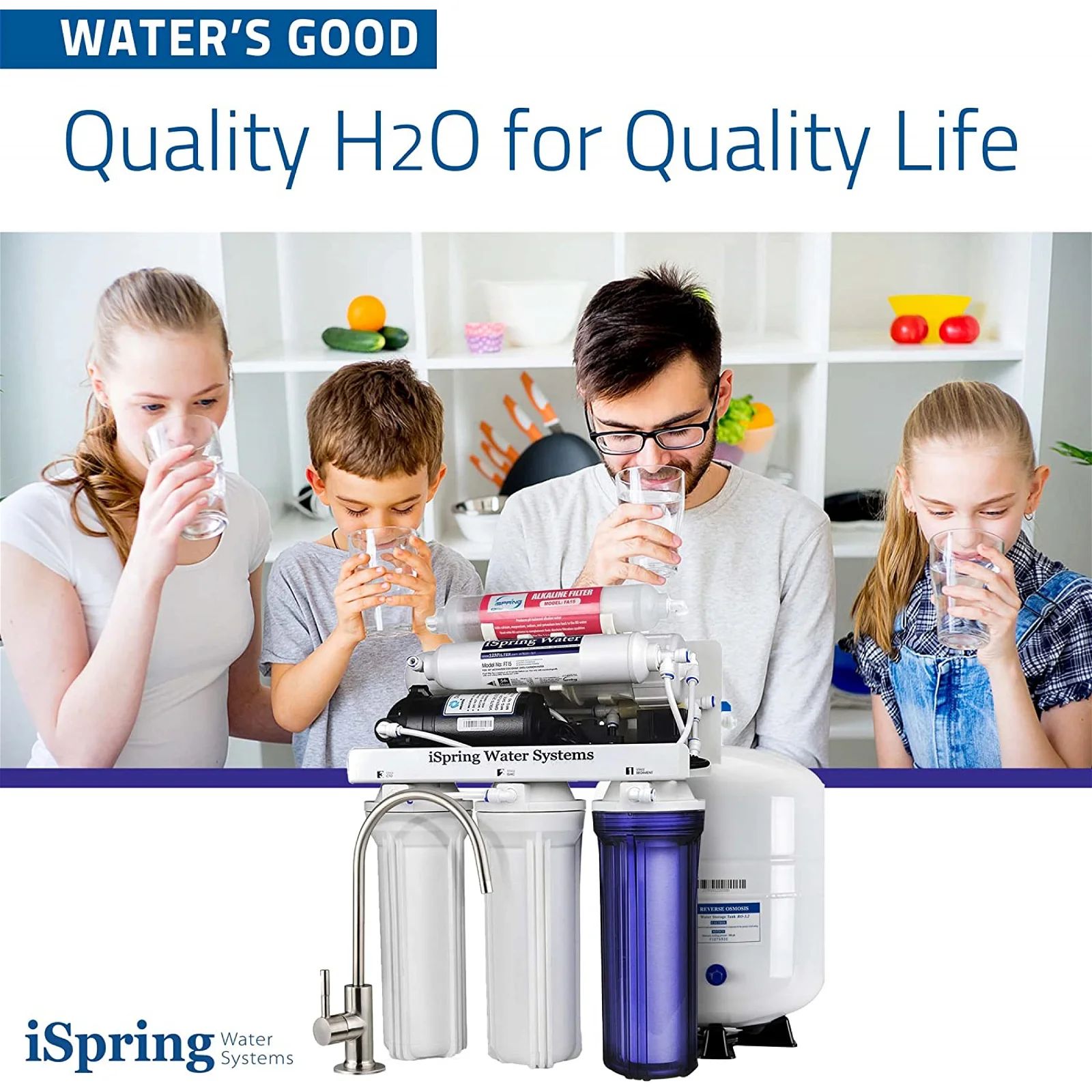 iSpring RCC7P-AK Under Sink 6-Stage Reverse Osmosis Drinking Filtration ...