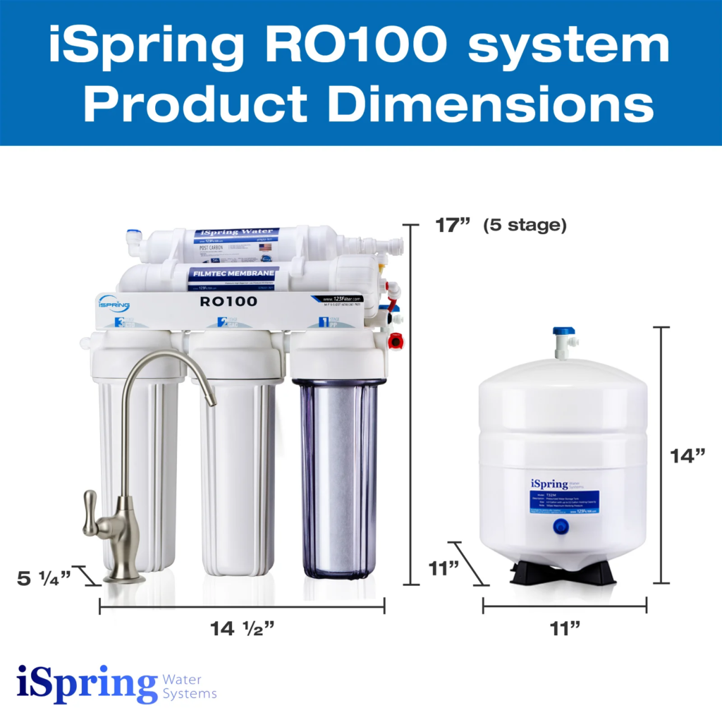 iSpring RO100 5-Stage 100 GPD Under Sink Reverse Osmosis Drinking Water Filtration System ...